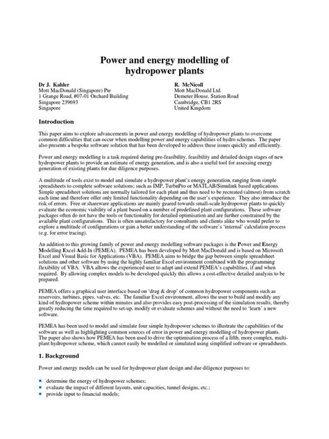 Power And Energy Modelling Of Hydropower Plants Pdf Microsoft Excel