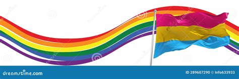 Pansexuality Pride Flag Waving In The Wind At Cloudy Sky Freedom And