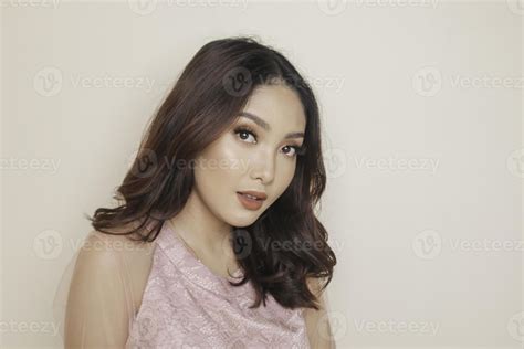 Close Up Beauty Face Of Asian Young Model Touching Clean Skin Natural
