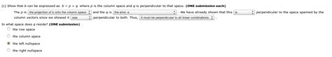 linear algebra question on orthogonal subspaces mathematics stack