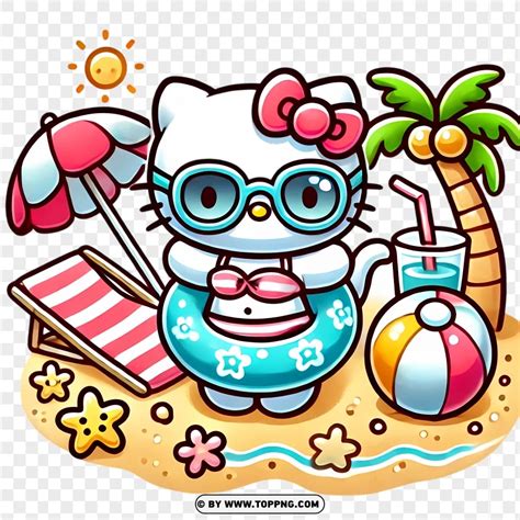 Hello Kitty Relaxing On A Beach Toppng