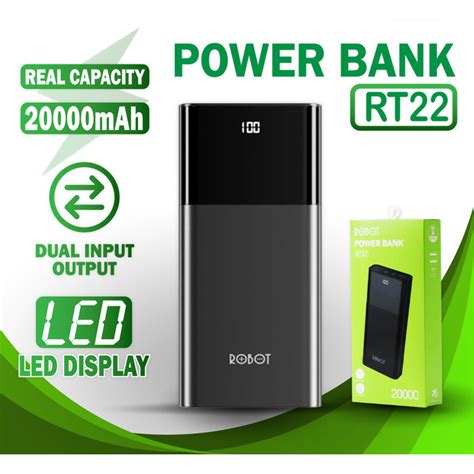 Jual Robot RT22 Powerbank Dual Port USB Micro Type C LED Smart Digital Indicator 20000mAh
