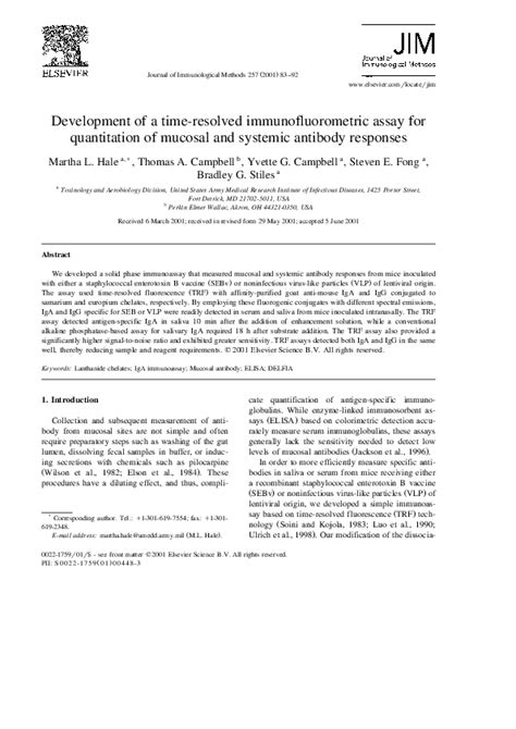 Pdf Development Of A Time Resolved Immunofluorometric Assay For Quantitation Of Mucosal And