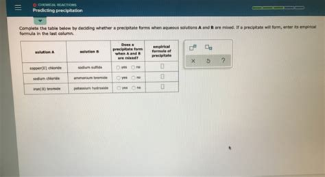 Chemical Reactions Predicting Precipitation Ccc Complete The Table