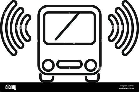 simple line vector icon of a public transport bus transmitting location