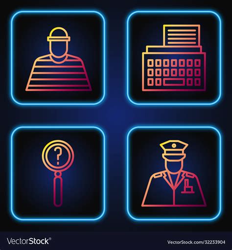 Set Line Police Officer Magnifying Glass Vector Image