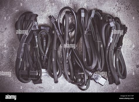 Psu Cables For Computer Power Supply On Dark Background Stock Photo Alamy