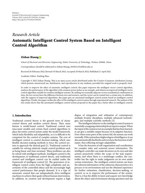 Pdf Automatic Intelligent Control System Based On Intelligent Control
