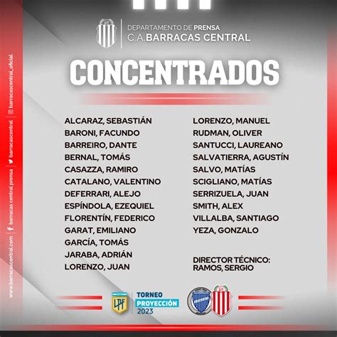 Barracas Central On Twitter Reserva 📋 Convocados Por Sergio Ramos