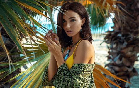 Wallpaper Sand Sea Beach Summer Girl Sexy Palm Trees Wallpaper