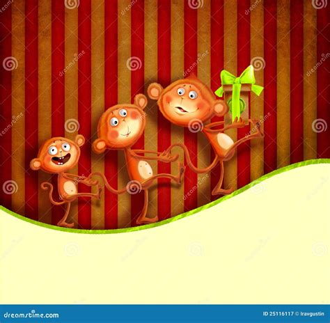 Familie Van Apen Met Prezent Stock Illustratie Illustration Of Beklim