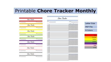 Printable Chore Tracker Monthly Chore Tracker Monthly US Etsy