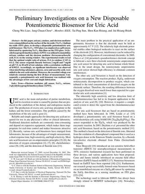 Pdf Preliminary Investigations On A New Disposable Potentiometric Biosensor For Uric Acid