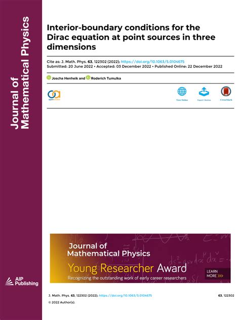 Pdf Interior Boundary Conditions For The Dirac Equation At Point