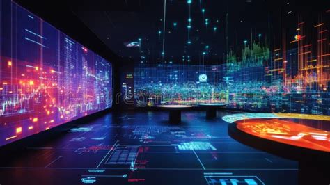 Futuristic Command Center Showing Complex Data Visualizations On