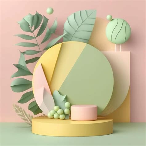Premium AI Image Set Of Beige Blue Pink And White Realistic D Cylinder Pedestal Podium In