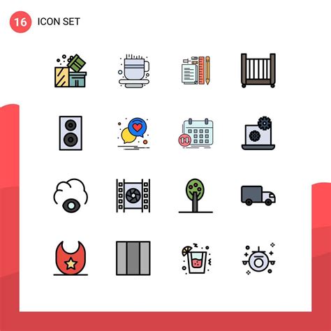 Mobile Interface Flat Color Filled Line Set Of 16 Pictograms Of Devices Mobile Stationary Bed