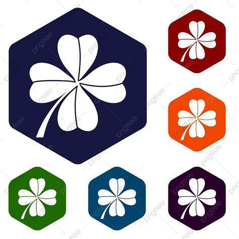 네 잎 클로버 아이콘 흰색 배경에 고립 된 서로 다른 색상의 마름모를 설정 운이 좋은 자연 세트 Png 일러스트 및 벡터