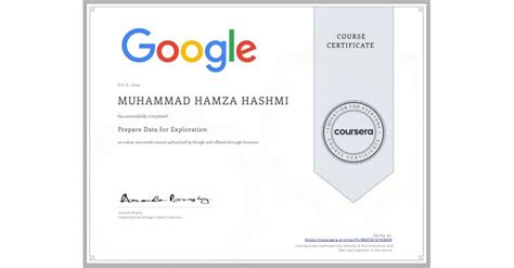Muhammad Hamza Hashmi On Linkedin Completion Certificate For Prepare Data For Exploration