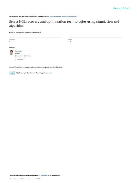 Select Ngl Recovery And Optimization Technologies Using Simulation And Algorithm Pdf