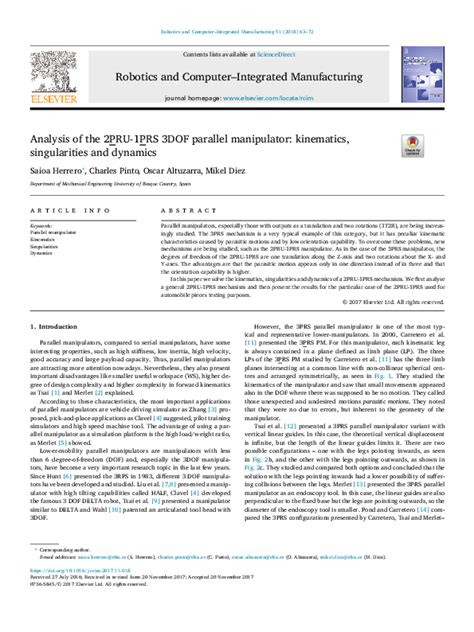 Pdf Analysis Of The 2 P Ru 1 P Rs 3dof Parallel Manipulator