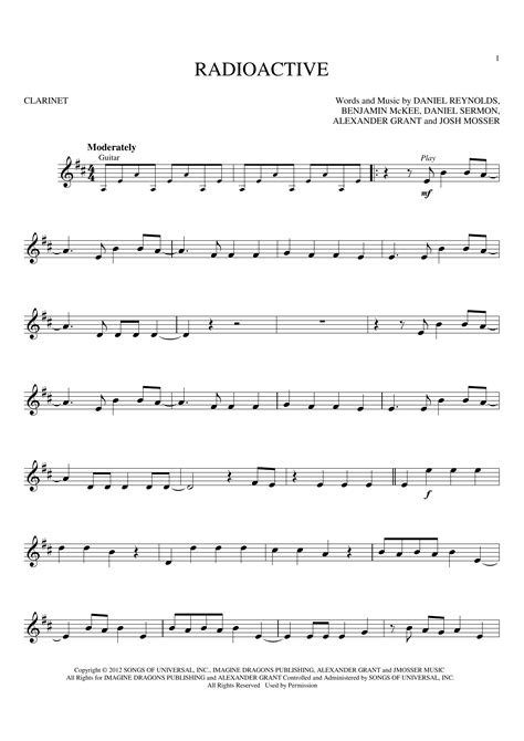Radioactive Sheet Music Imagine Dragons Clarinet Playalong
