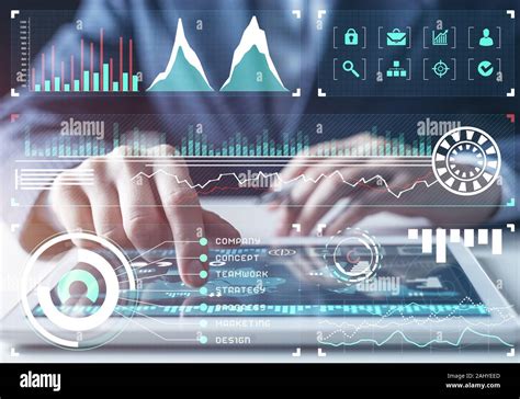 Digital Tablet And Financial Graph With Social Network Diagram And Man