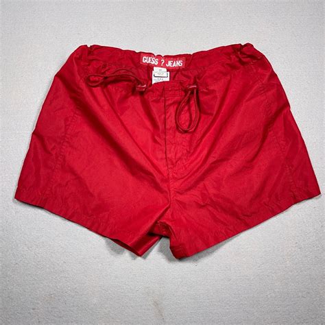 Vintage Guess Usa Lifeguard Swim Trunks Adult 30 Red Gem