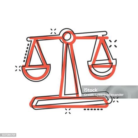 縮放平衡圖示在漫畫風格司法卡通向量插圖在白色孤立背景判斷飛濺效應商業理念向量圖形及更多人權圖片 人權 判決 卡通 Istock