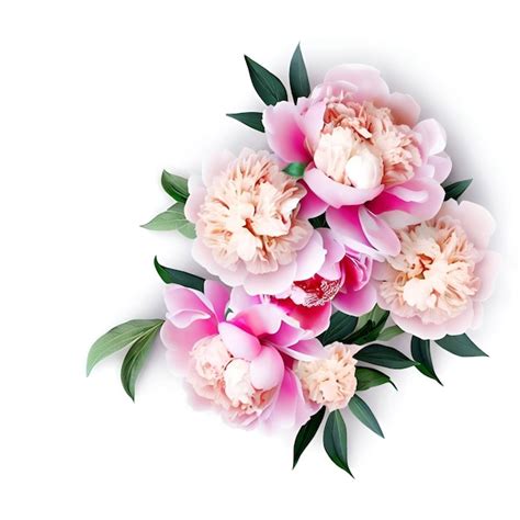 Un Ramo De Flores Rosadas Con Hojas Verdes Sobre Un Fondo Blanco