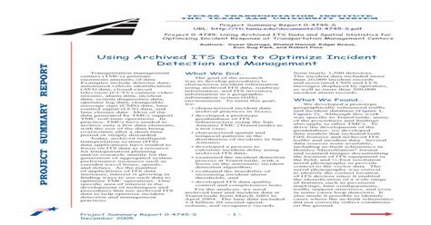 Pdf Using Archived Its Data To Optimize Incident Detection And