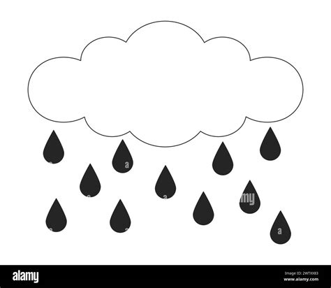 Rainy Cloud Raindrops Dripping Black And White 2d Line Cartoon Object Stock Vector Image And Art