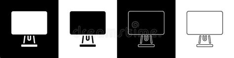Set Computer Monitor Screen Icon Isolated On Black And White Background Electronic Device