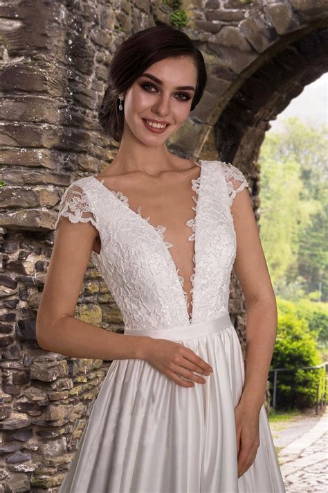 Light Satin Wedding Dresslong Train Bridal Gownaline Corset Etsy