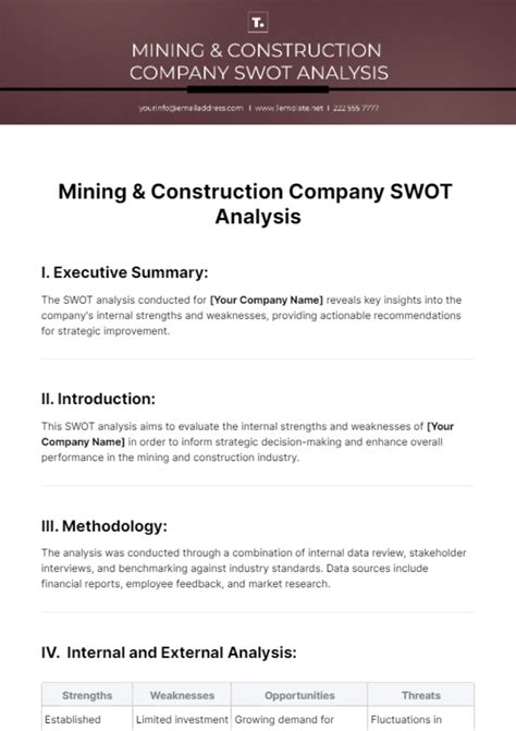 Free Mining And Construction Company Swot Analysis Template To Edit Online