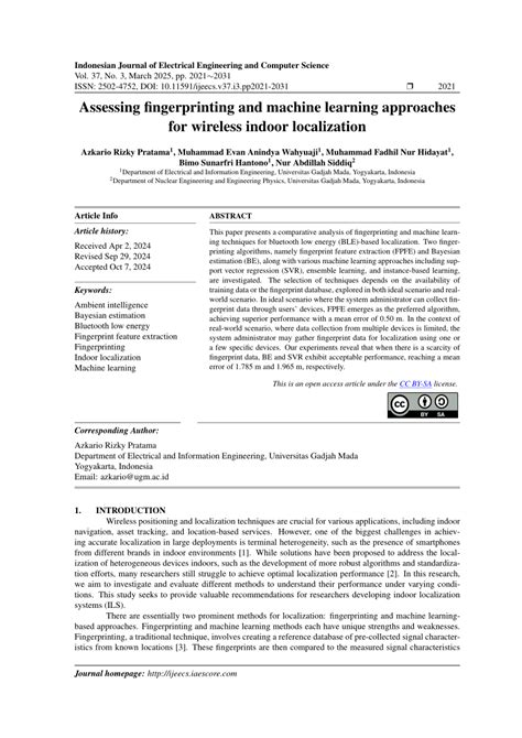 Pdf Assessing Fingerprinting And Machine Learning Approaches For Wireless Indoor Localization