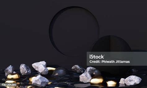 제품 프레젠테이션을 위한 최소한의 화장품 배경 금호 기하학적 형태와 검은 색 수색 콘크리트 벽 배경에 연단돌과 검은 대리석 3d 렌더링 그림입니다 0명에 대한 스톡 사진 및