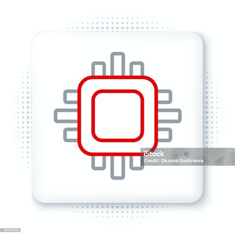 line computer processor with microcircuits cpu icon isolated on white