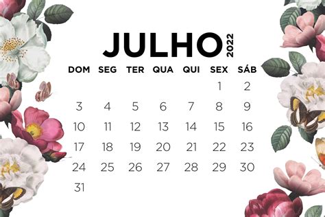 Calendario 2022 Floral Ingles Julho We Art