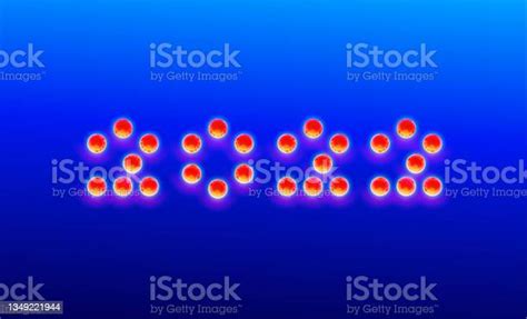 2022 년 빛나는 새해 기호는 반사와 빨간 뜨거운 금속 공으로 만든 달력 또는 인사말 카드에 대한 겨울 휴일 기호 벡터 일러스트레이션 구에 대한 스톡 벡터 아트 및 기타