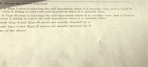 Solved Choose the 广A Type l error is rejecting the null Chegg com