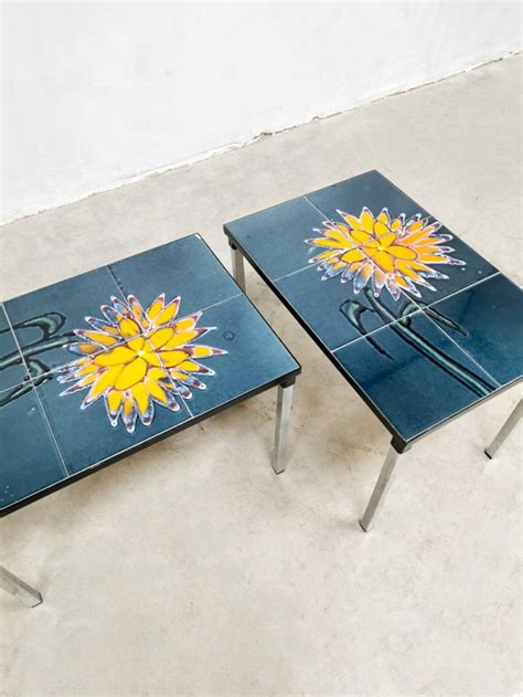 Vintage Chrome Tile Sidetables Coffee Table Bijzettafeltjes Tegeltafel