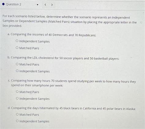 solved for each scenario listed below determine whether the