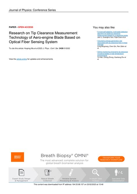 Pdf Research On Tip Clearance Measurement Technology Of Aero Engine Blade Based On Optical