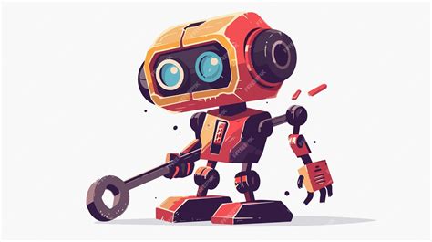 Futuristic Cute Robot Holding Wrench In Retro Style Premium Ai