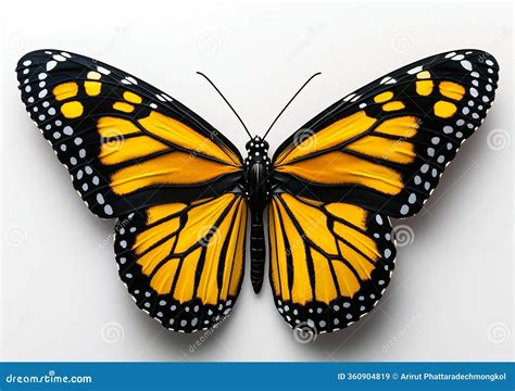 Monarch Butterfly With Vibrant Orange And Black Wings On White