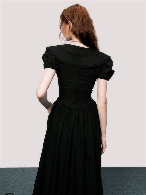 Elegant V Neck Puff Sleeve Little Black Dress