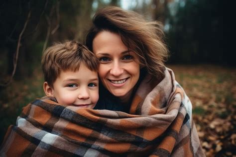 Premium Photo Portrait Of Mother And Son Happy Cuddle Together In The