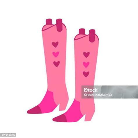 바비코어 핑크 카우보이 부츠가 분리되어 있습니다 핑크 트렌디 핑크 인형 미적 의상 벡터 그림 스티커에 대한 스톡 벡터 아트 및