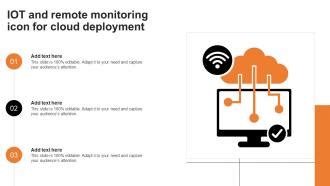 IOT And Remote Monitoring Icon For Cloud Deployment PPT Slide